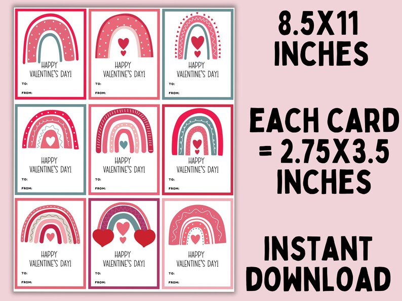 Boho Rainbow Printable Valentine Cards; Classroom Valentines PDF; Boho ...