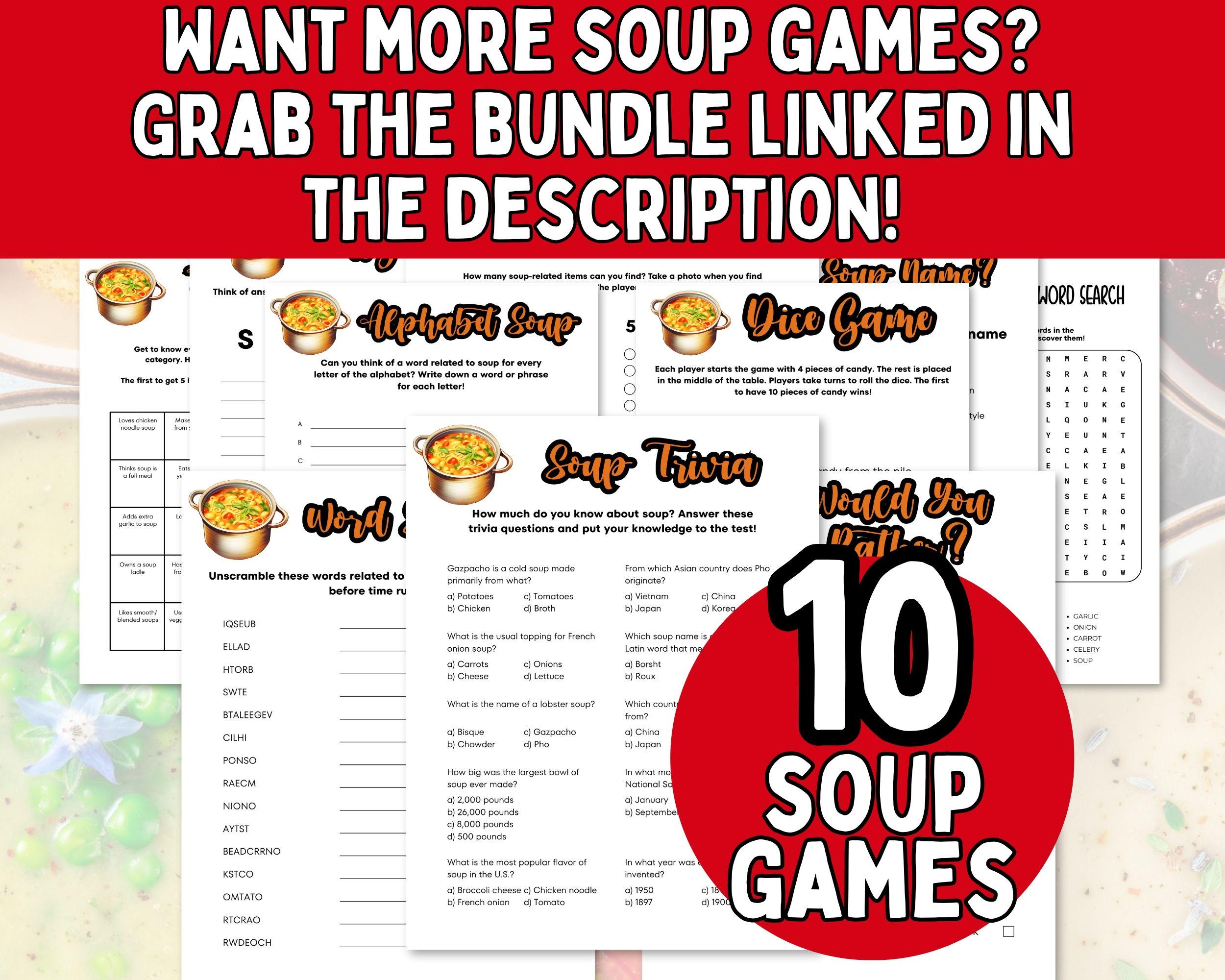 Soup Games PDF; Printable Soup "would You Rather" Game; Soup Party Game ...
