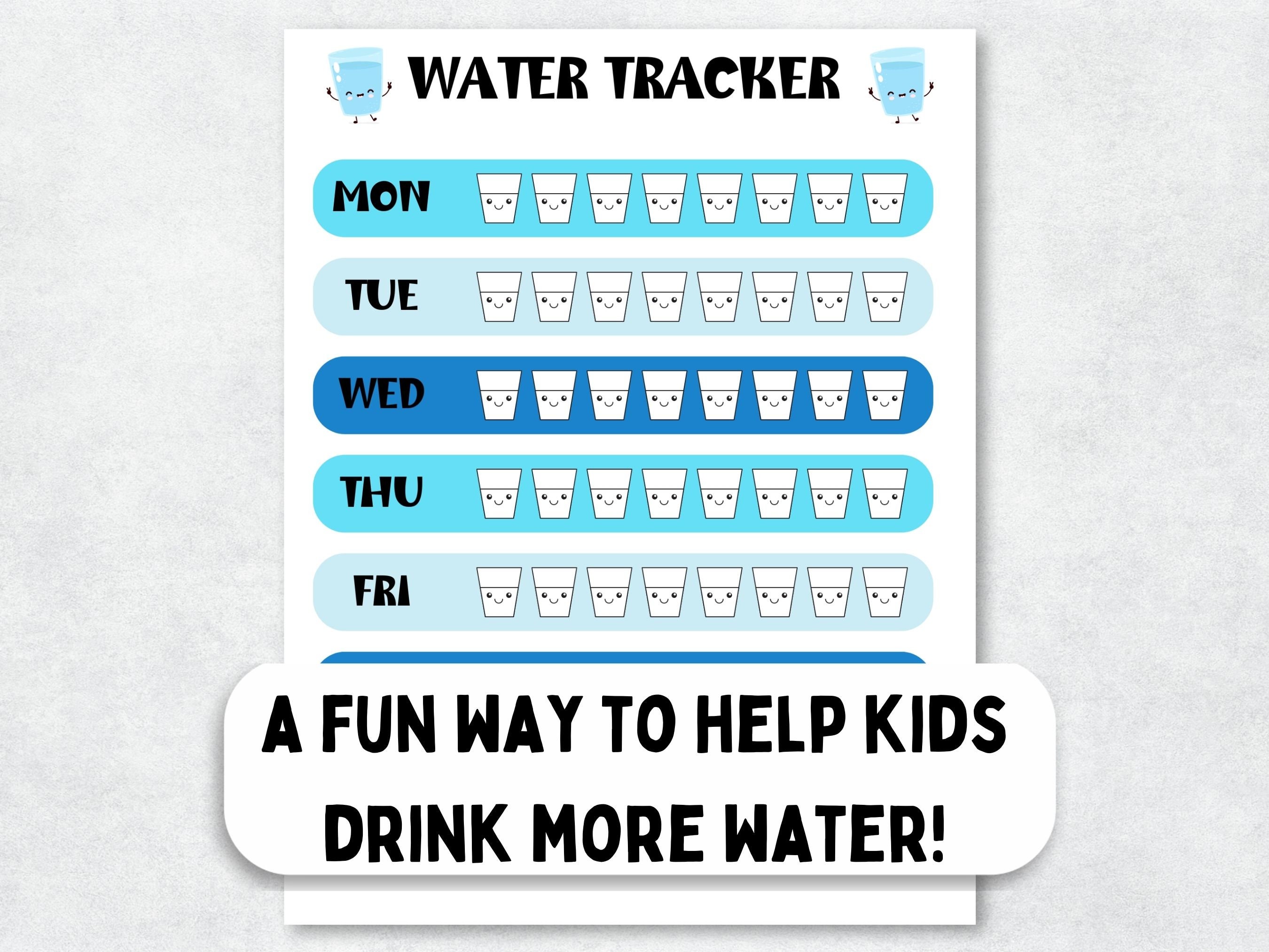 Kids Water Trackers With Hours; Kawaii Water Tracker Pdfs; Printable ...