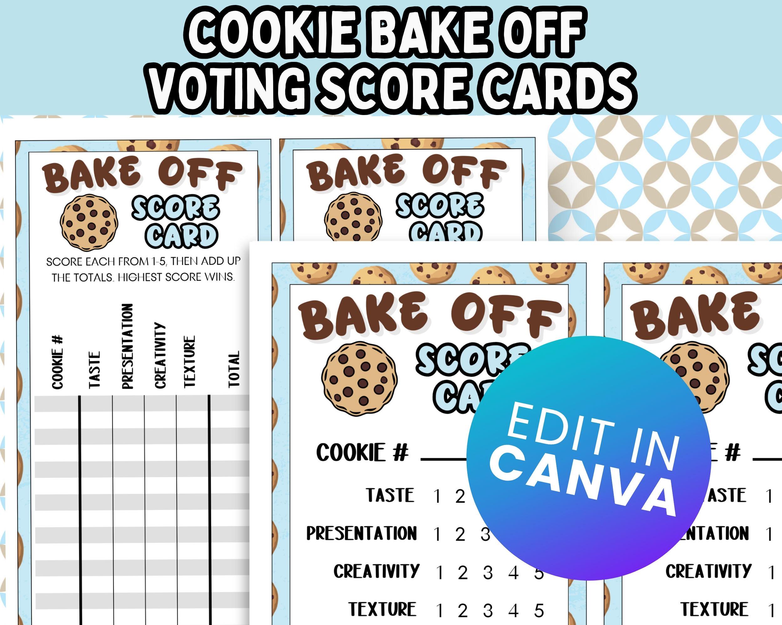 Editable Cookie Bake off Score Cards; Baking Competition Voting Cards ...