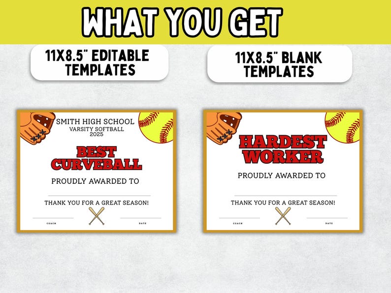 Editable Softball Award Certificates; Sports Awards PDF; Printable ...