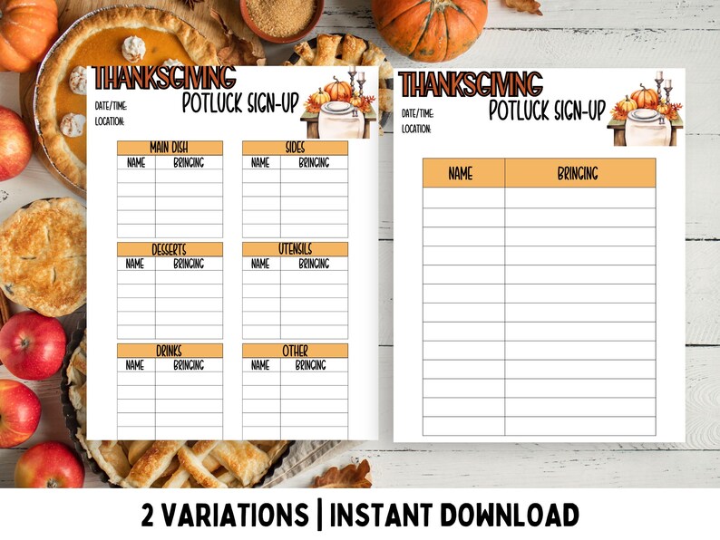 Editable Thanksgiving Potluck Sign up Sheet; Editable in Canva and ...
