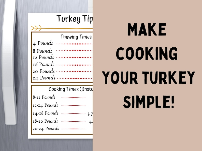 Printable Turkey Cooking Chart; Turkey Thawing and Cooking Times PDF ...