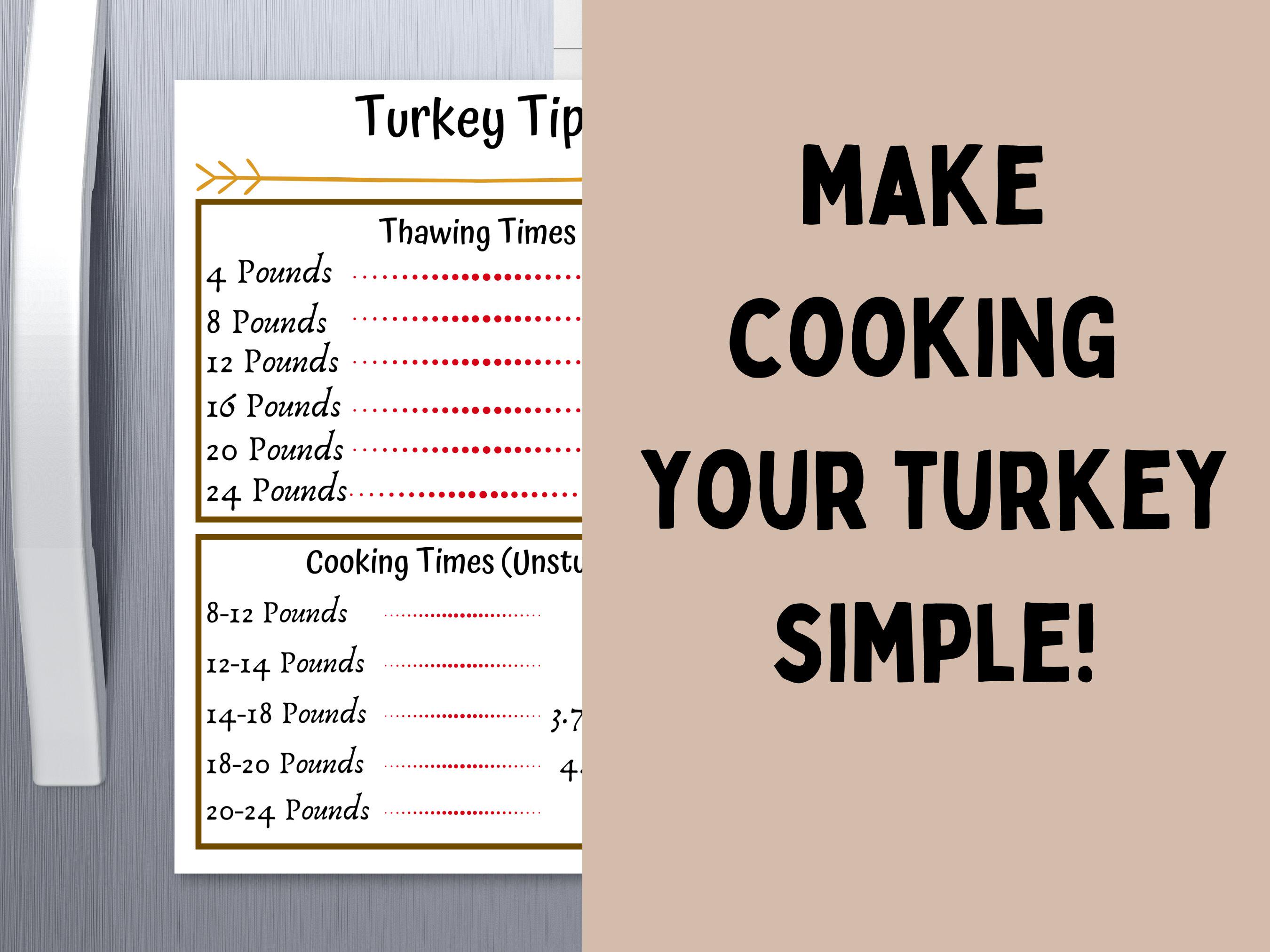 Printable Turkey Cooking Chart; Turkey Thawing and Cooking Times PDF ...
