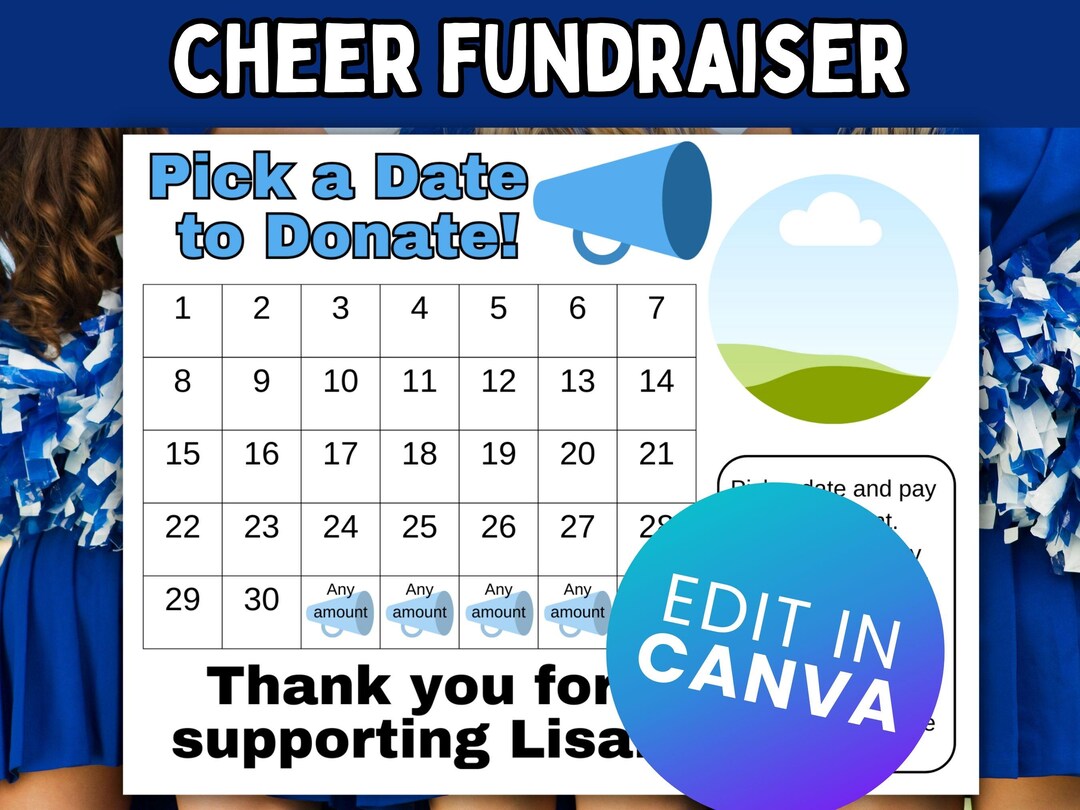 Editable Cheer Calendar Fundraiser; Pick a Date Fundraiser; Cheer Team ...