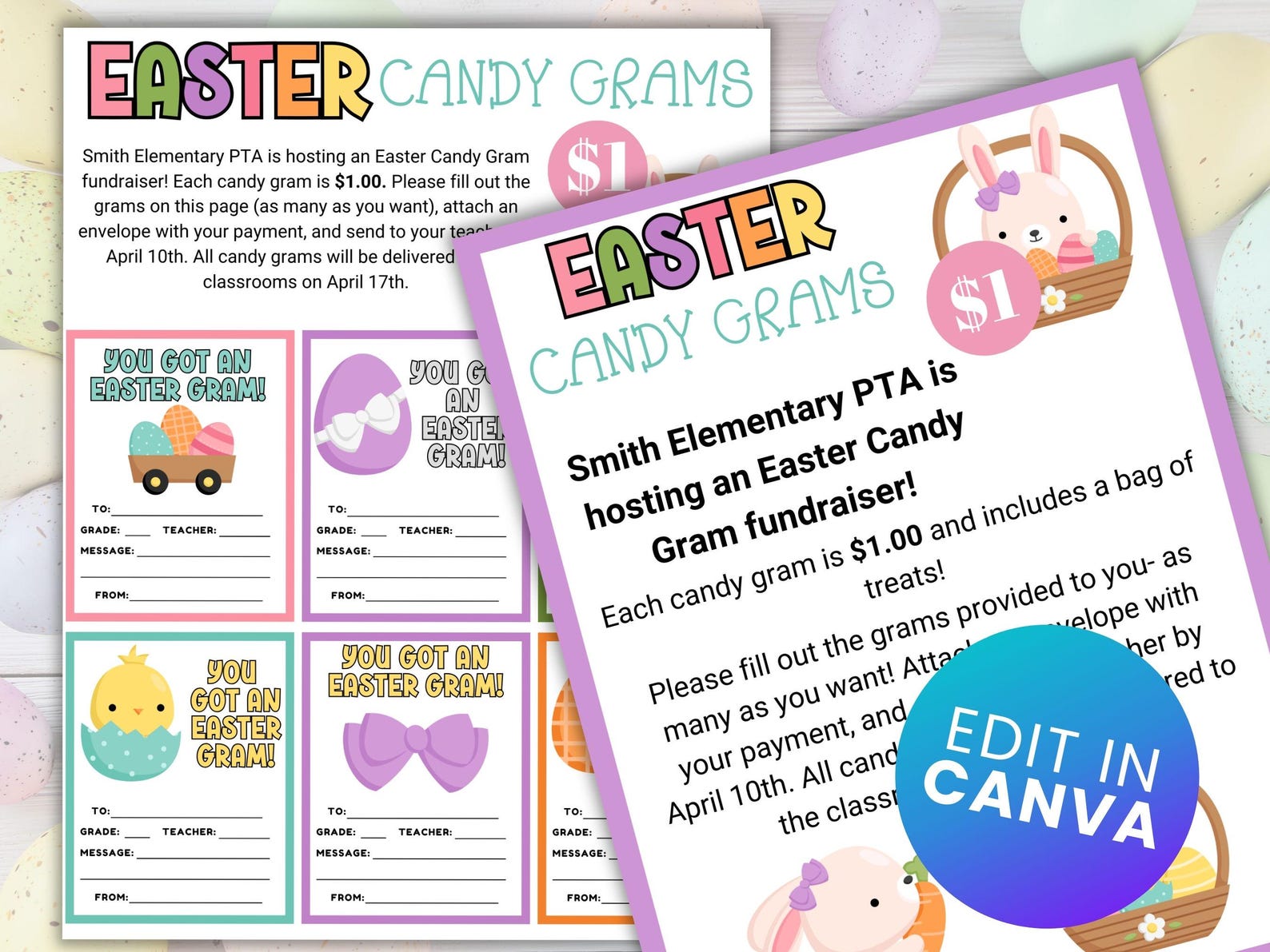 Editable Easter Candy Grams; PTO PTA School Spring Fundraiser; Candy ...