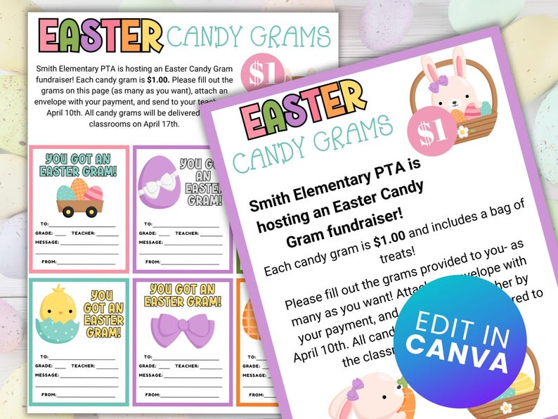 Editable Easter Candy Grams; PTO PTA School Spring Fundraiser; Candy ...