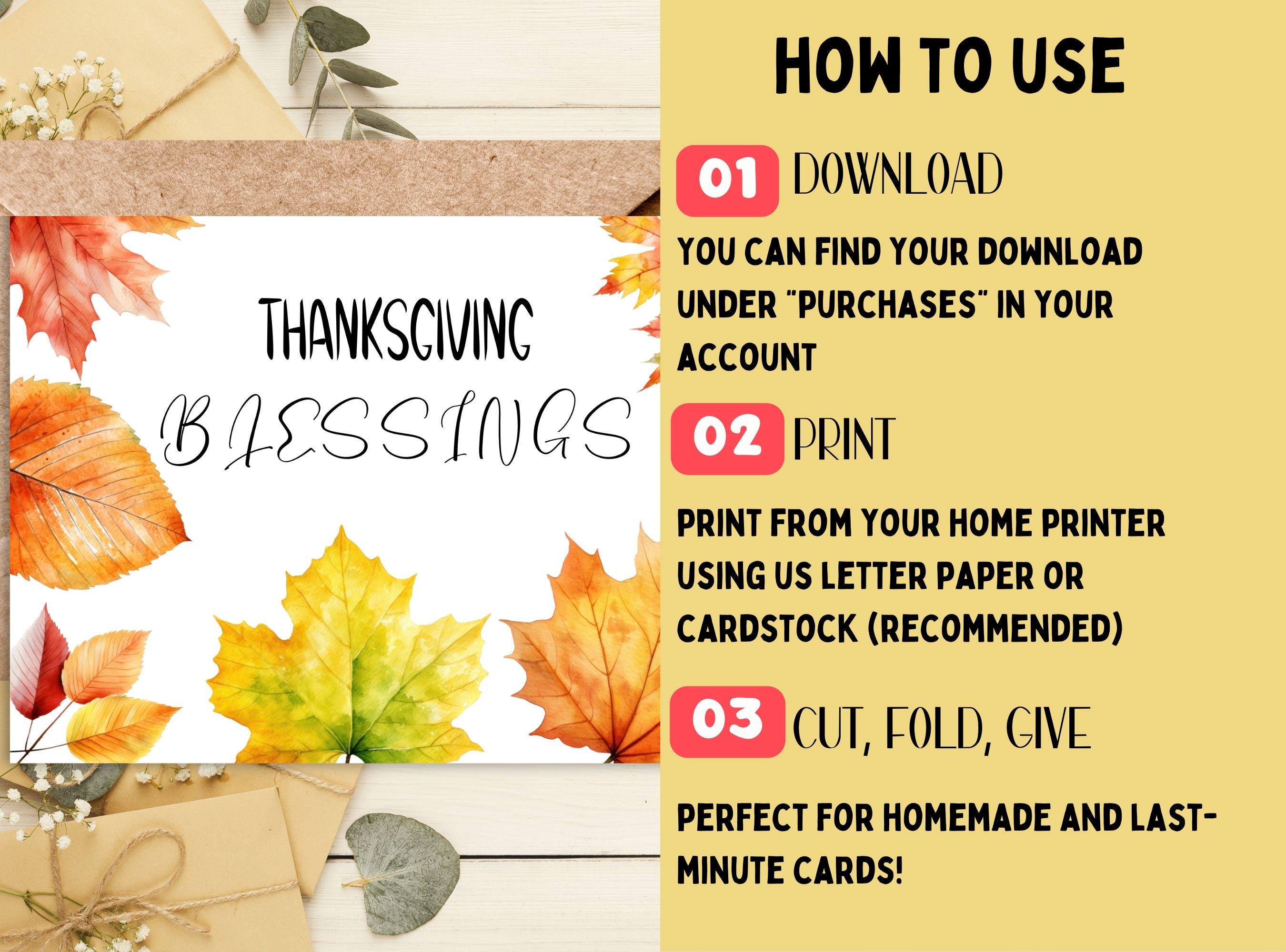 Printable Happy Thanksgiving Card; Thanksgiving Blessings Card ...