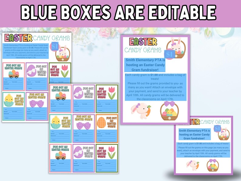Editable Easter Candy Grams; PTO PTA School Spring Fundraiser; Candy ...