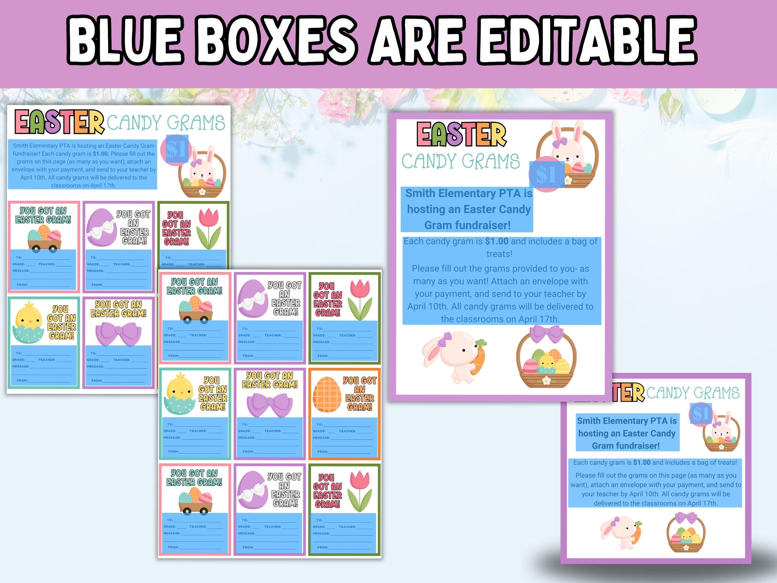 Editable Easter Candy Grams; PTO PTA School Spring Fundraiser; Candy ...