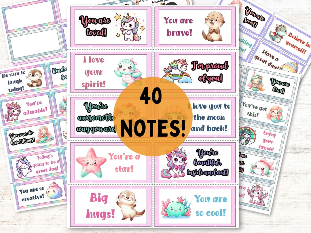 Lunch Box Notes for Girls; Printable Kids Love Notes; Positive ...
