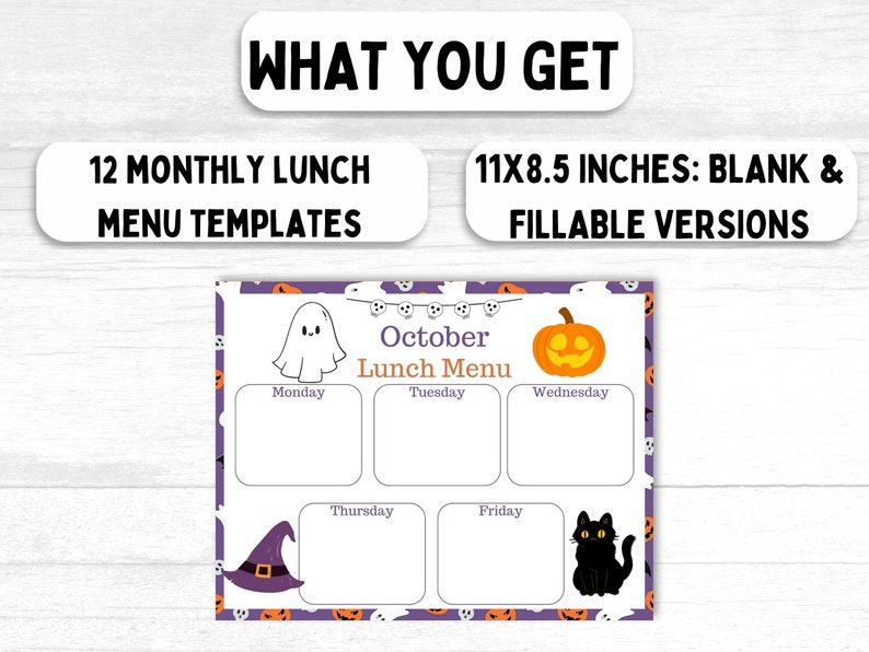 Kids School Lunch Menu Monthly Lunch Menu Template Fillable and ...