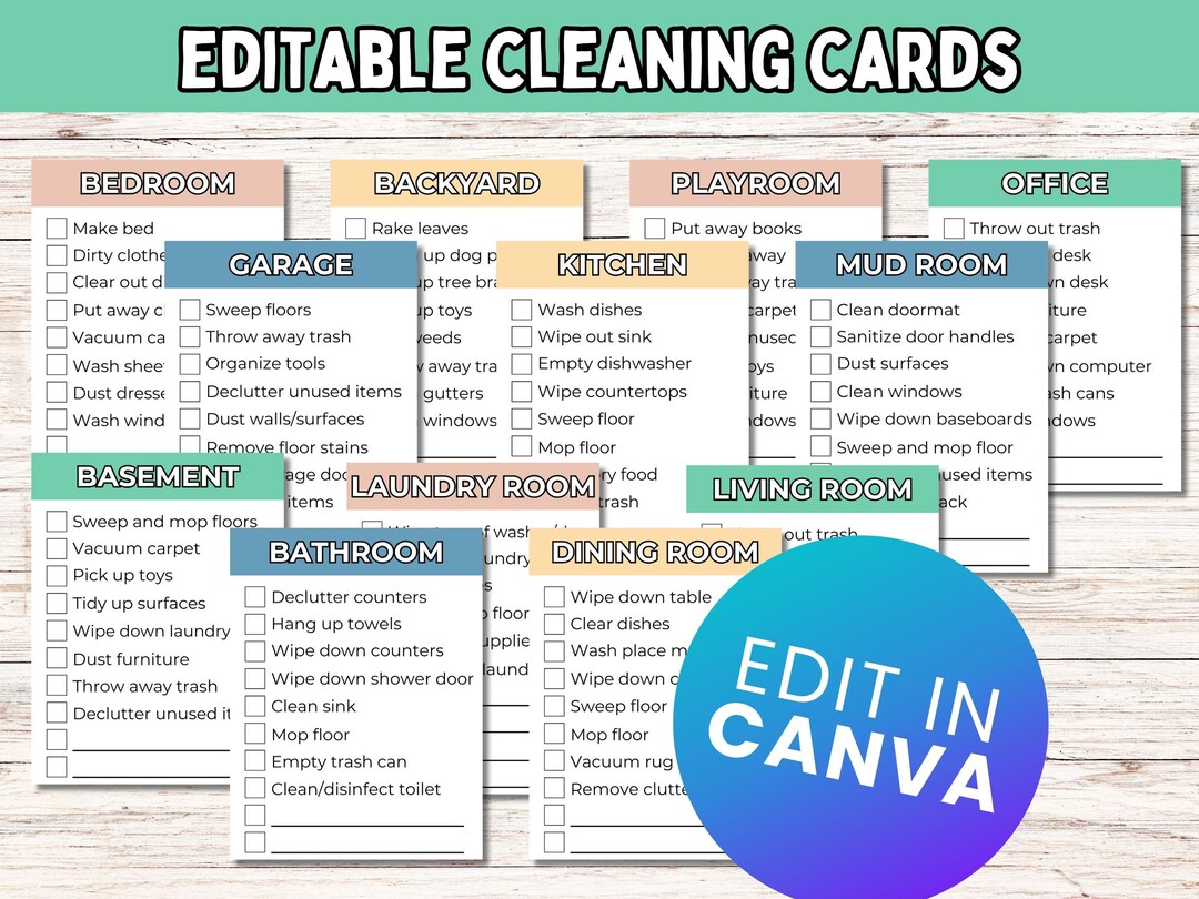 Editable Cleaning Cards PDF; Printable Cleaning Checklist Cards; Deep ...