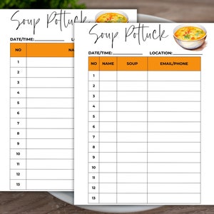 Soup Potluck Sign up Sheet PDF Printable Soup Sign up Sheet Soup ...