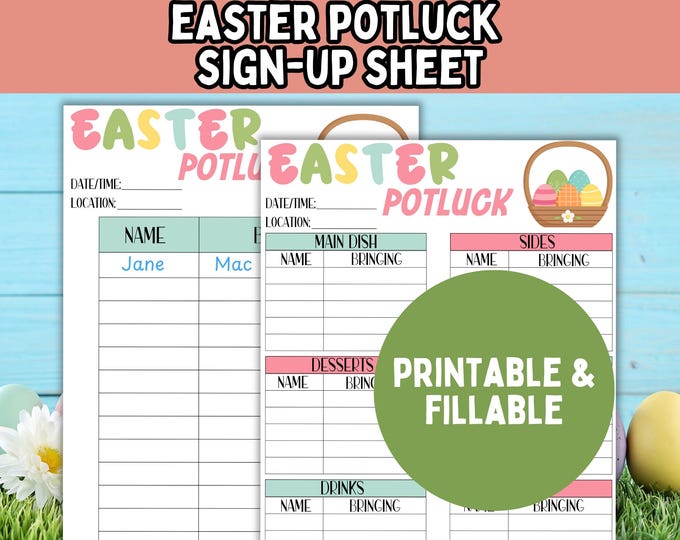 Easter Brunch & Potluck Sign up Sheet, Easter Food Sign up Sheets ...
