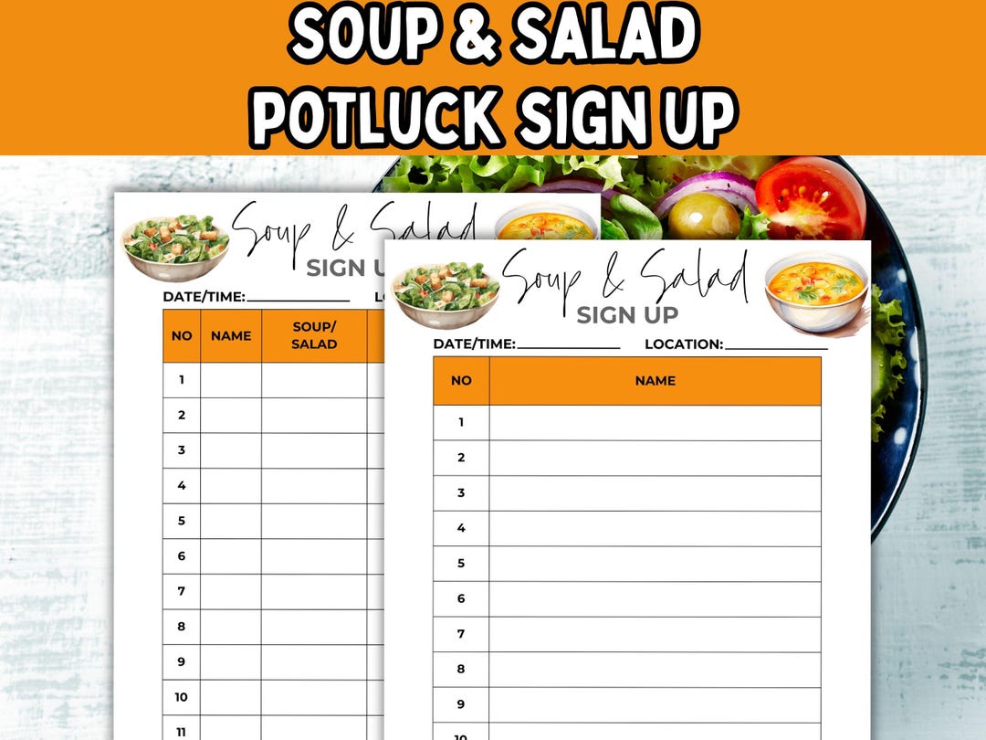 Soup and Salad Potluck Sign up Sheet PDF; Printable Sign up Sheet for ...