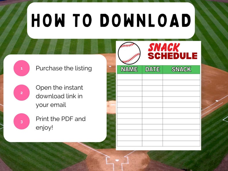 Baseball Snacks Sign up Sheet PDF; Printable & Fillable Game Day Sign ...