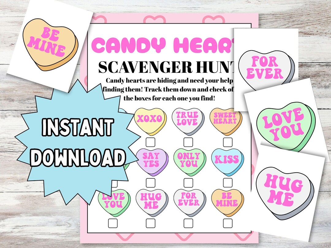 Valentine's Day Heart Scavenger Hunt for Kids; Printable Valentine Game ...