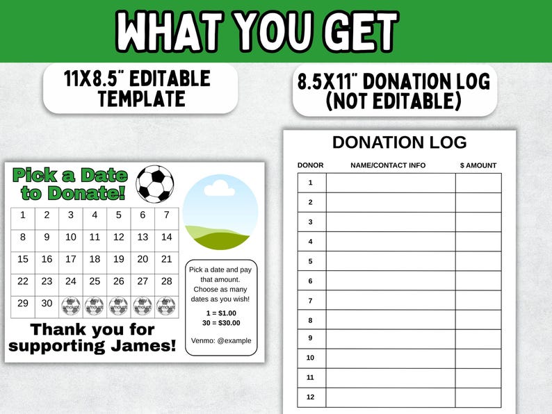 Editable Soccer Calendar Fundraiser; Pick a Date Fundraiser; Soccer ...