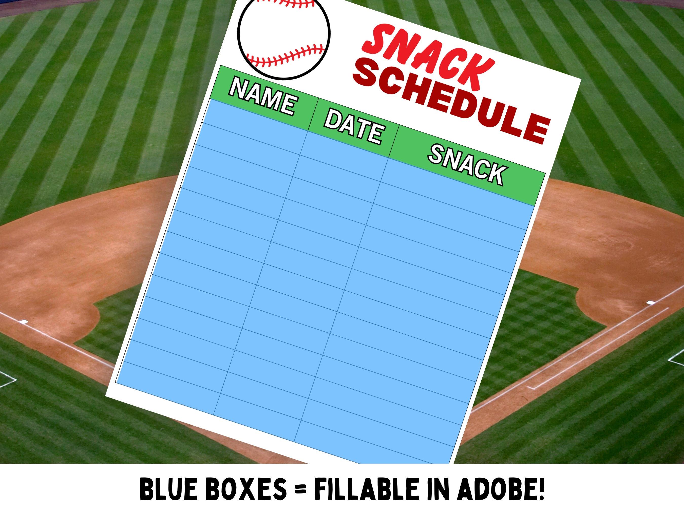 Baseball Snacks Sign up Sheet PDF; Printable & Fillable Game Day Sign ...