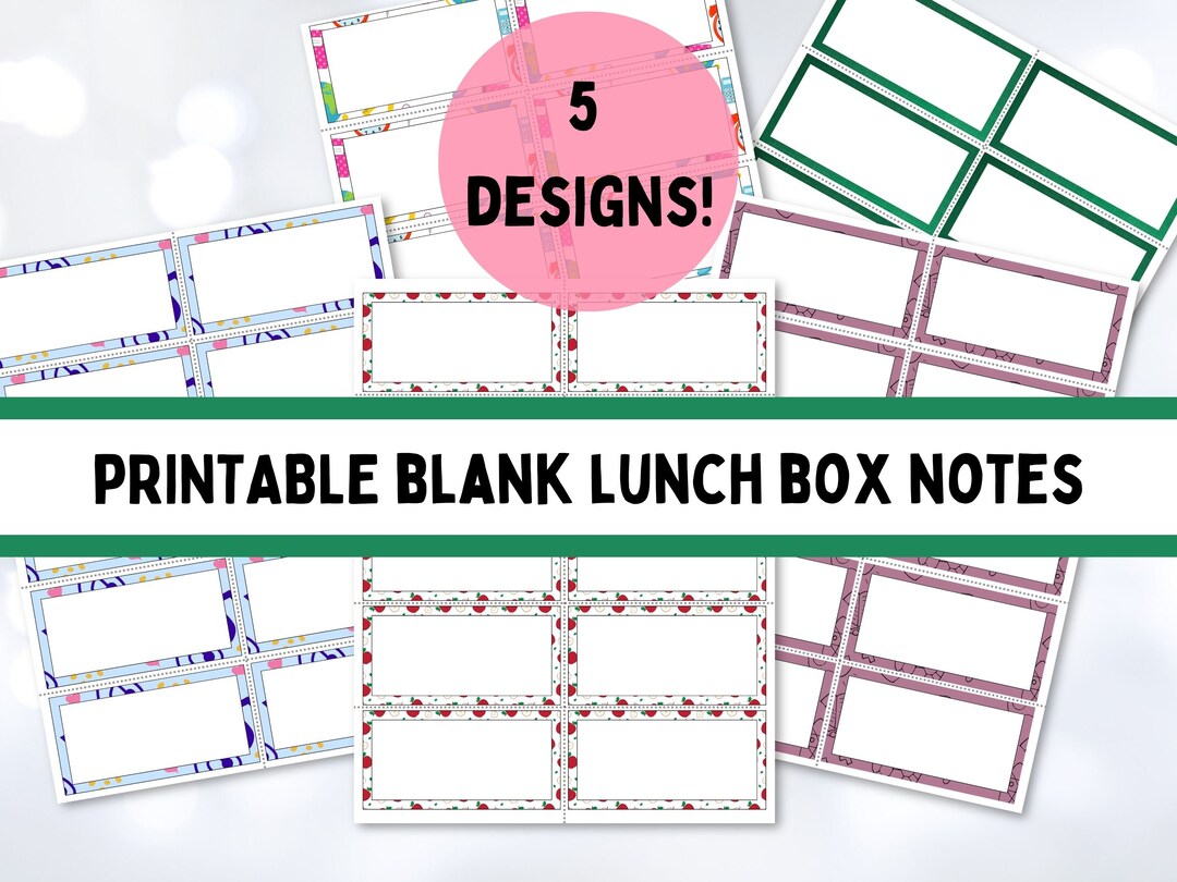 Lunch Box Notes for Kids, Blank Printable Lunch Box Notes, Encouraging ...