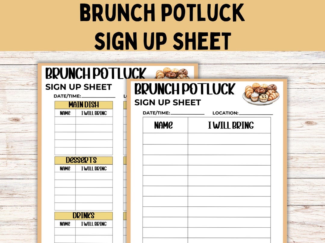 Brunch Potluck Sign up Sheet PDF; Church Potluck; Office Potluck ...