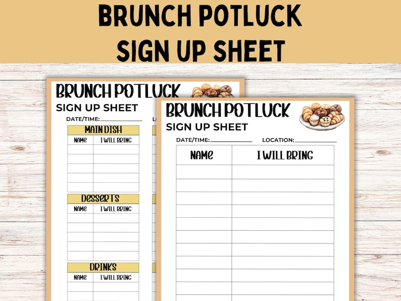 Brunch Potluck Sign up Sheet PDF; Church Potluck; Office Potluck ...