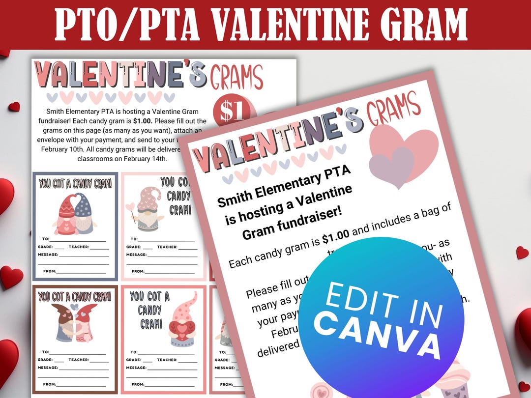 Editable Valentines Day Candy Grams; Boho Valentines Gnome; PTO PTA ...