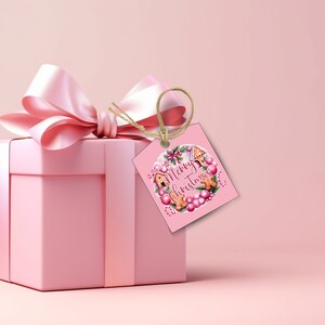 Pink Christmas Gift Tags Printable; Pink Gingerbread House Holiday Gift ...