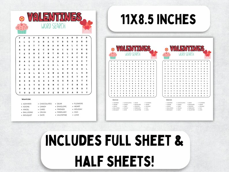 Valentines Word Search PDF; Printable Word Search Game; Valentines Day ...