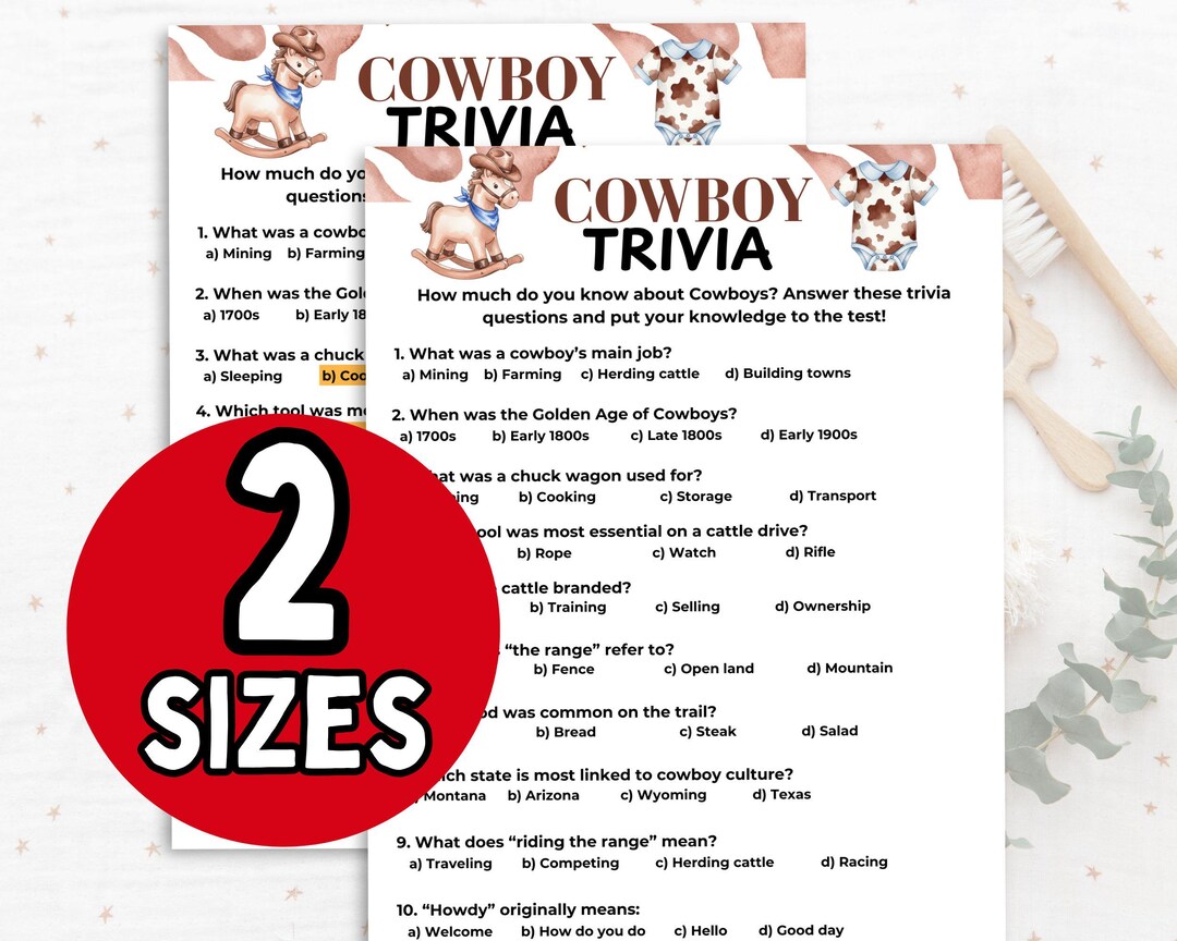 Cowboy Baby Shower Trivia Game Printable; Rodeo Baby Shower Activity ...