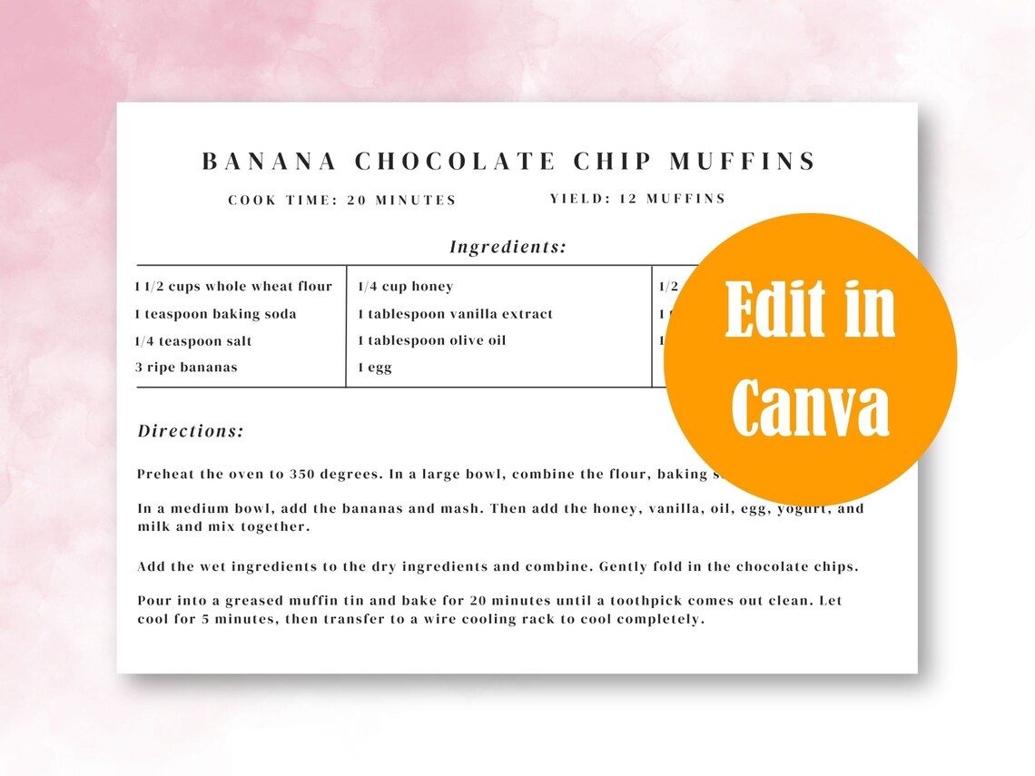 Editable Recipe Card Template, for Recipe Notebook or Recipe Box ...