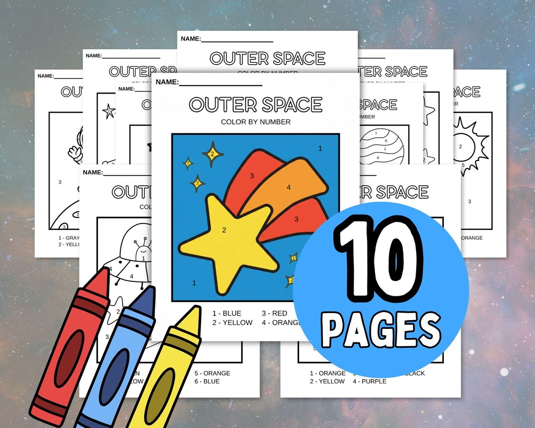 Outer Space Color by Number PDF; 10 Space-themed Coloring Sheets ...