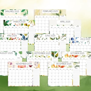 2025 Botanical Calendar Printable; Watercolor Plants Calendar PDF ...