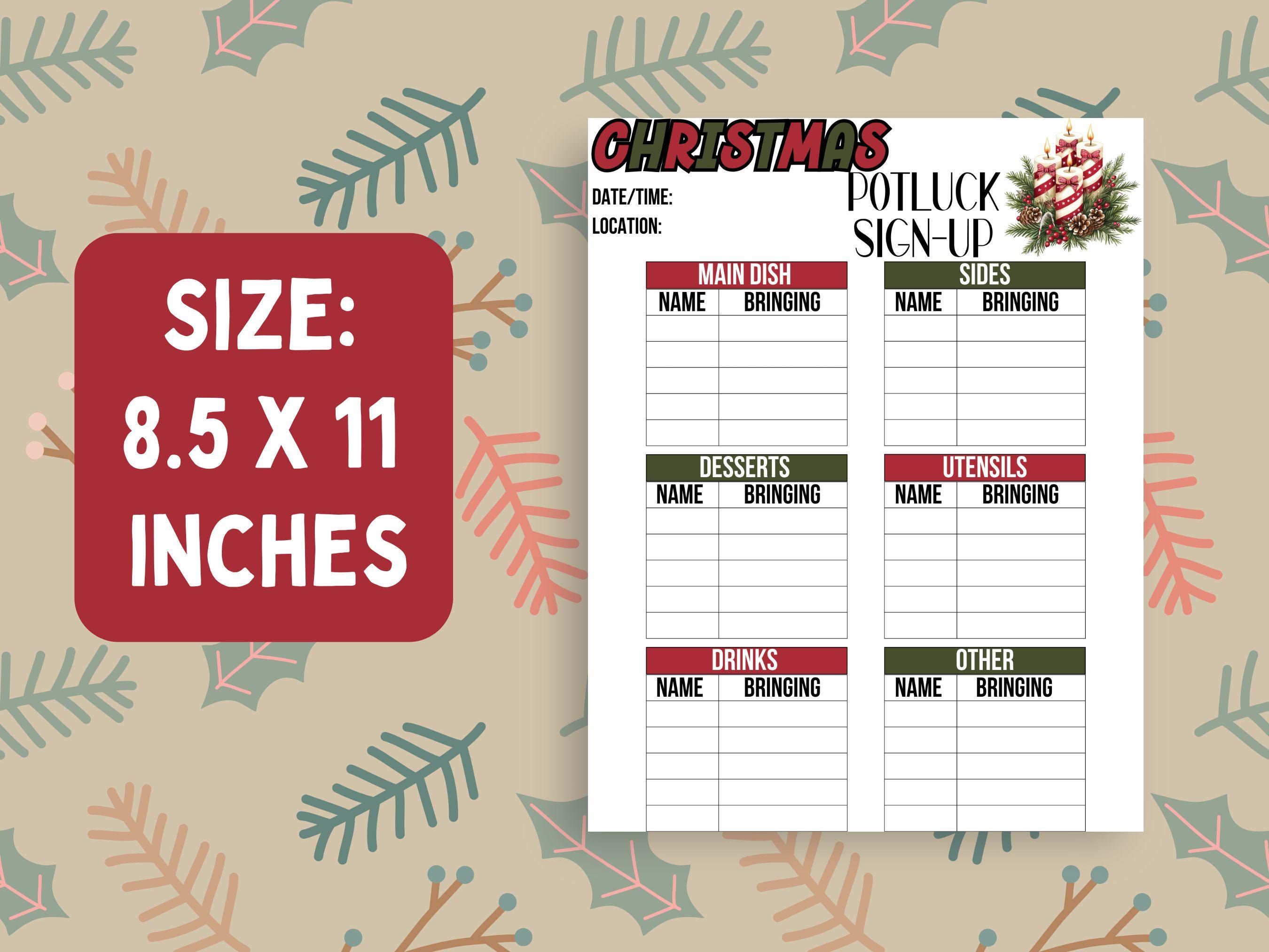 Editable Christmas Potluck Sign up Sheet; Editable in Canva and ...