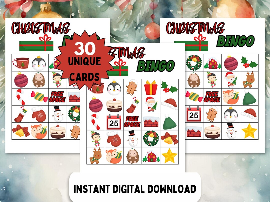 Christmas Bingo Game; Printable Christmas Bingo; 30 Christmas Bingo ...