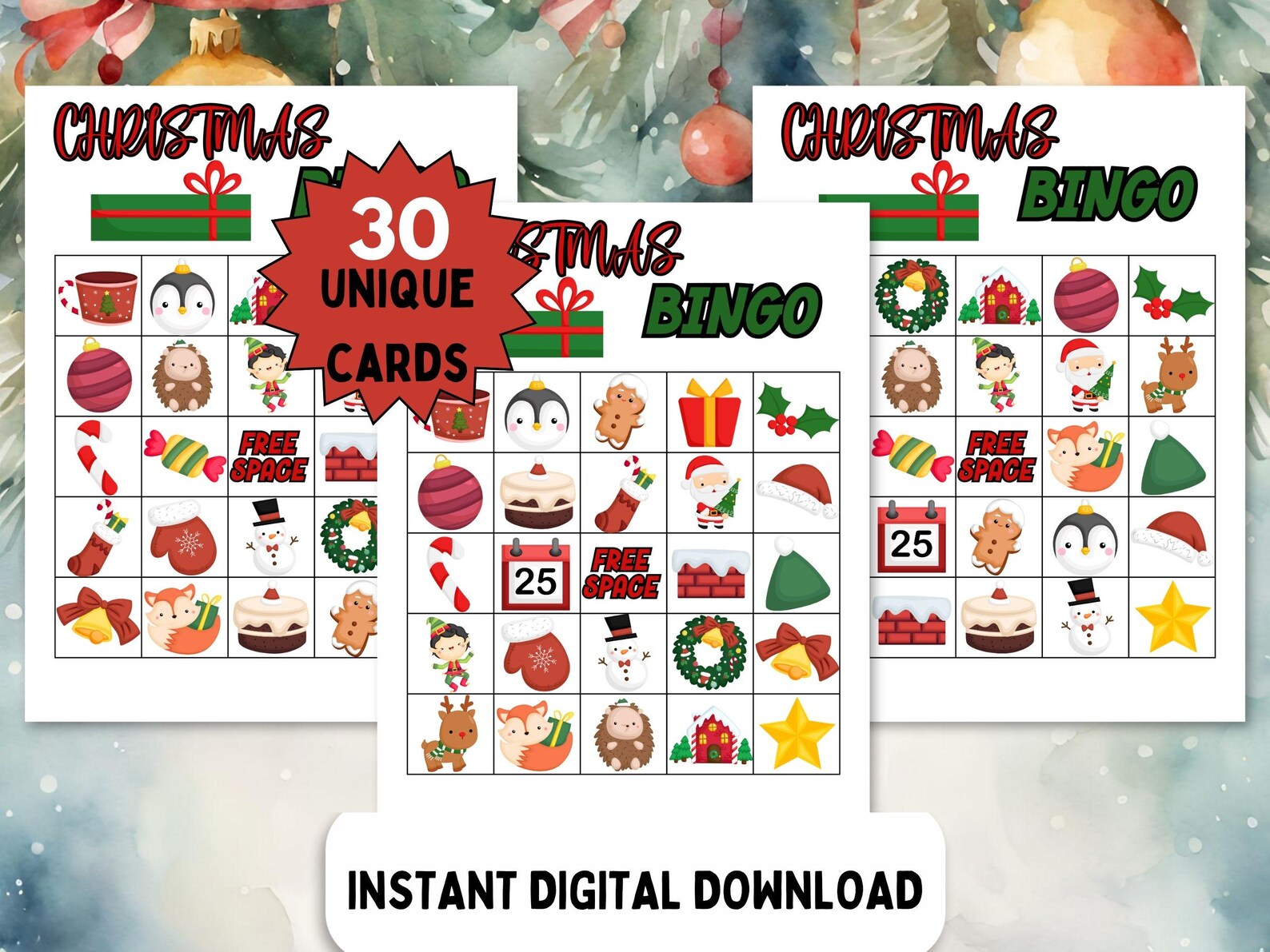 Christmas Bingo Game; Printable Christmas Bingo; 30 Christmas Bingo ...
