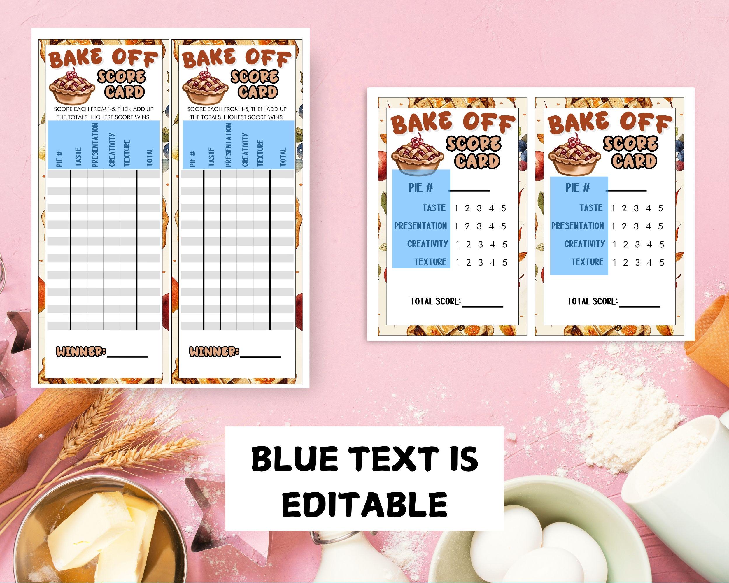 Editable Pie Bake off Score Cards; Printable Baking Competition Voting ...