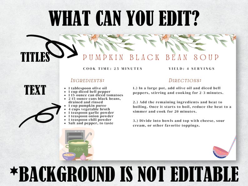 Editable Soup Vintage Recipe Card Template, for Recipe Notebook or ...