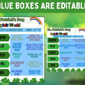 Editable St Patrick's Day Spirit Week Flyer; for Elementary School PTO ...