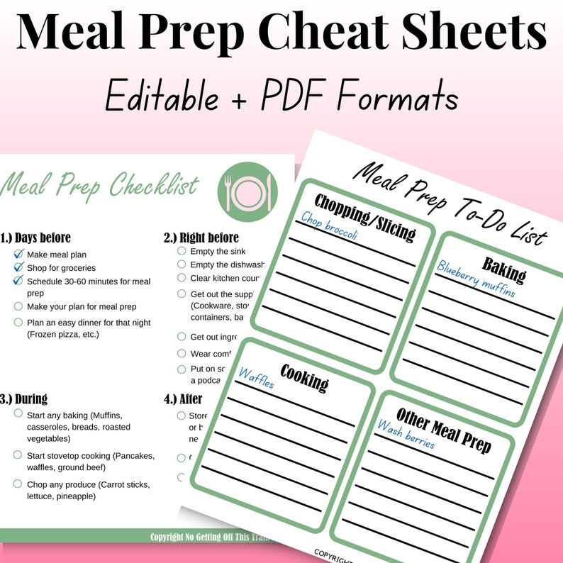 Weekly Meal Prep Planner; Meal Prep Checklist; Cheat Sheet Printable ...