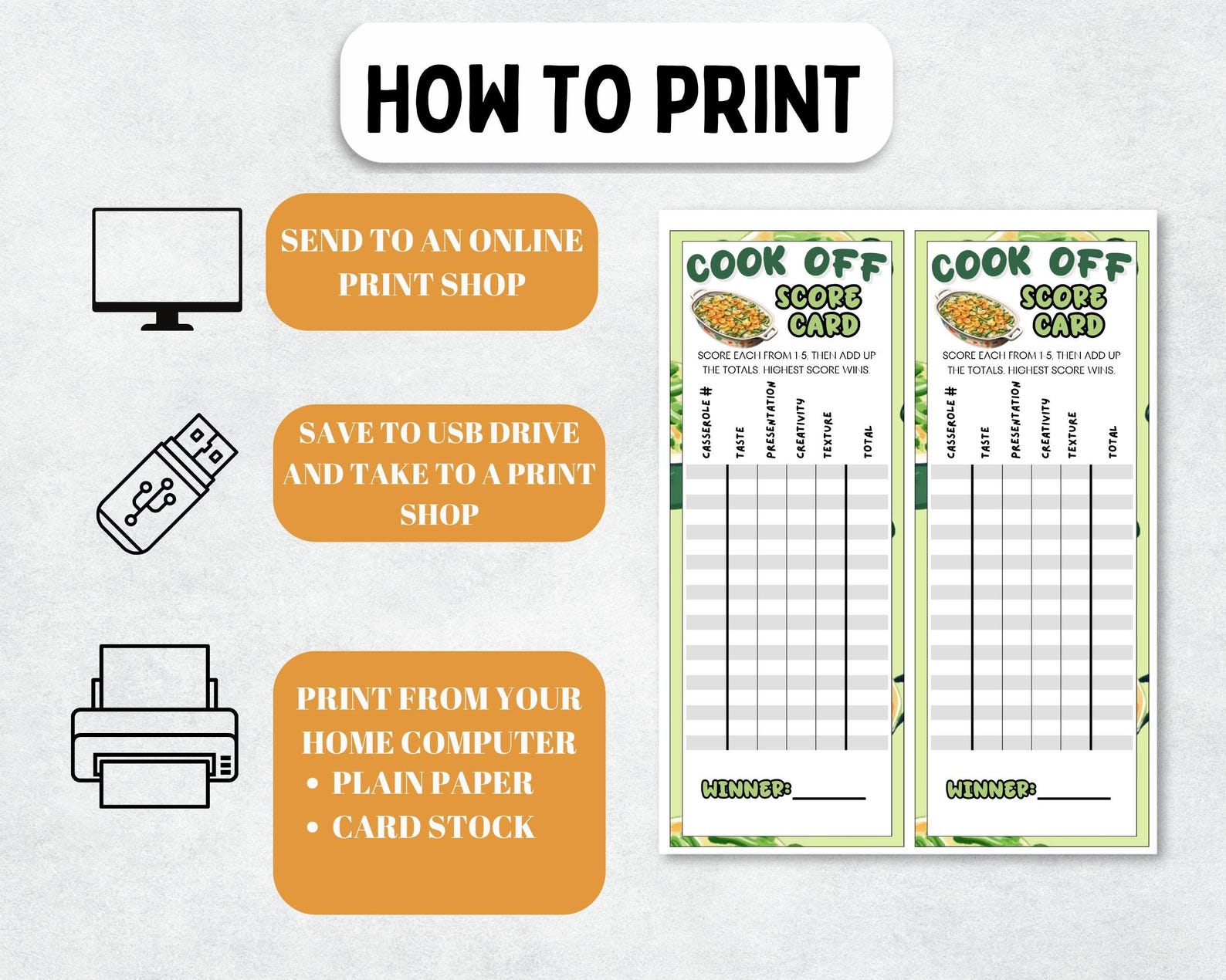 Editable Casserole Cook off Score Cards; Printable Baking Competition ...