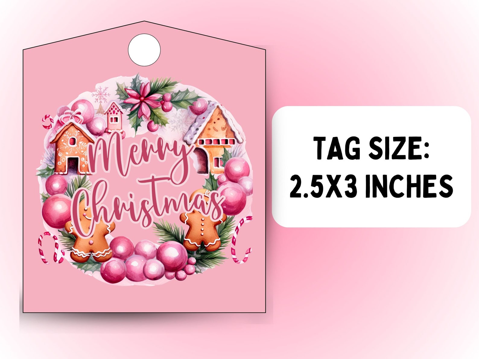 Pink Christmas Gift Tags Printable Pink Gingerbread House Holiday Gift ...