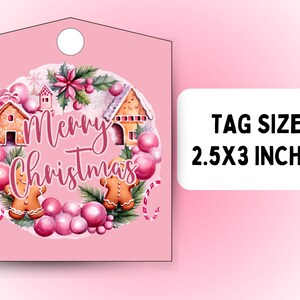 Pink Christmas Gift Tags Printable; Pink Gingerbread House Holiday Gift ...