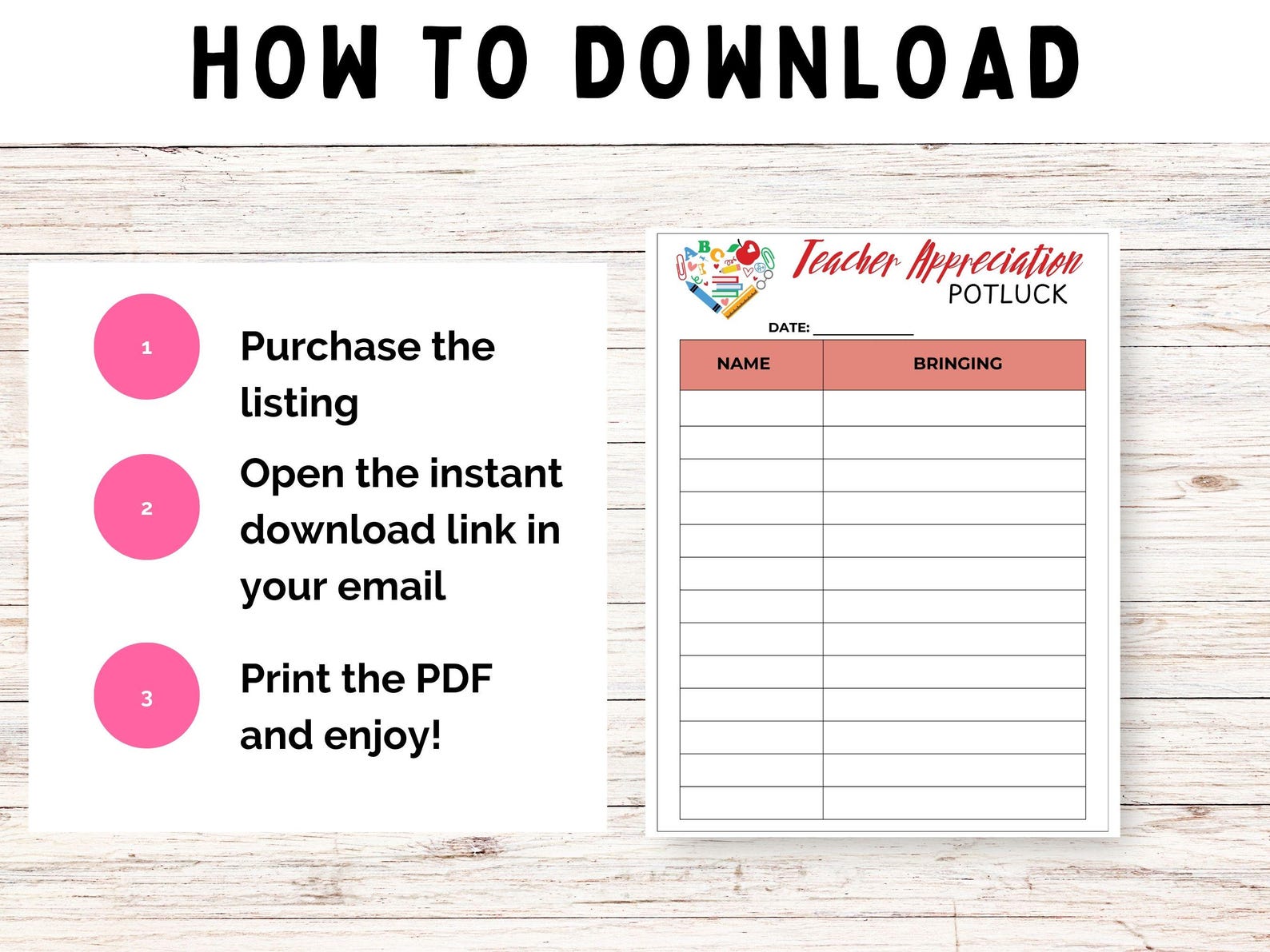 Teacher Appreciation Potluck Sign up Sheet PDF; Printable Teacher ...