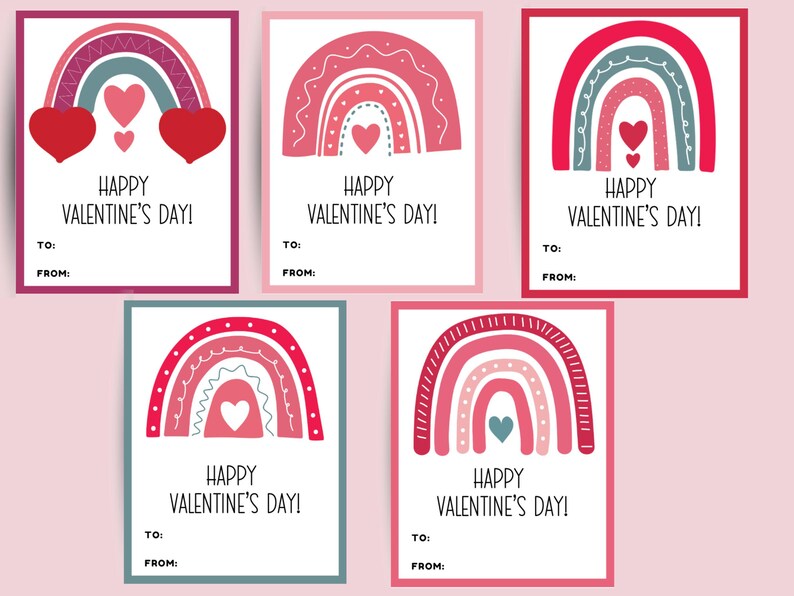 Boho Rainbow Printable Valentine Cards; Classroom Valentines PDF; Boho ...