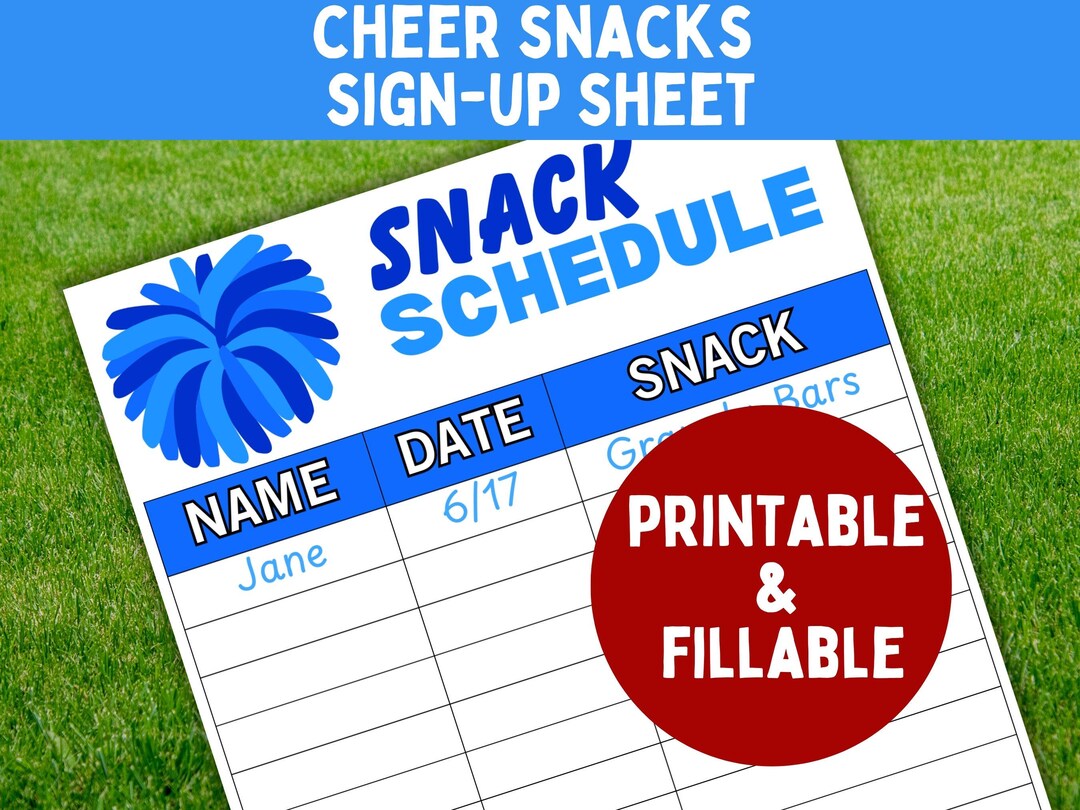 Cheer Snacks Sign up Sheet PDF; Printable & Fillable Game Day Sign up ...
