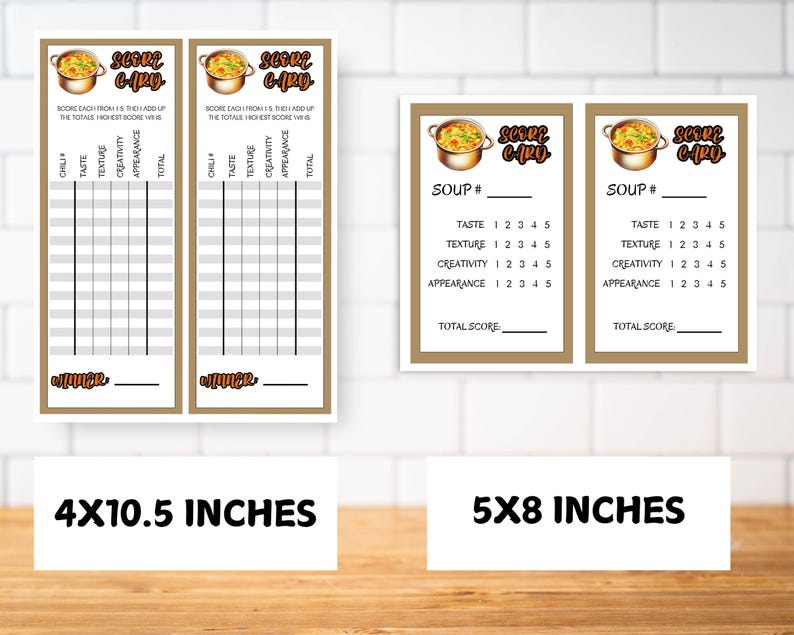 Printable Soup Score Cards; for Soup Cook Offs or Soup Parties; 2 ...