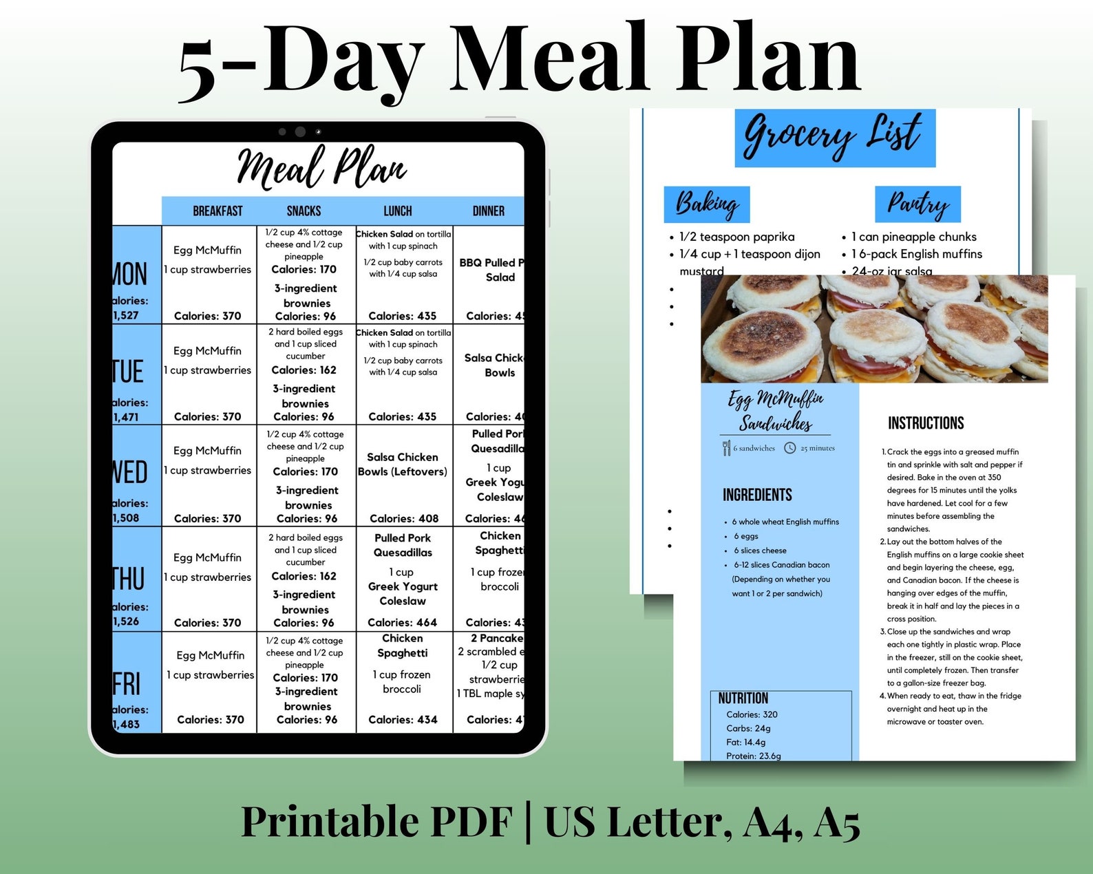 Weight Loss Meal Plan; 5 Day Meal Plan With 1500 Calories, Healthy ...