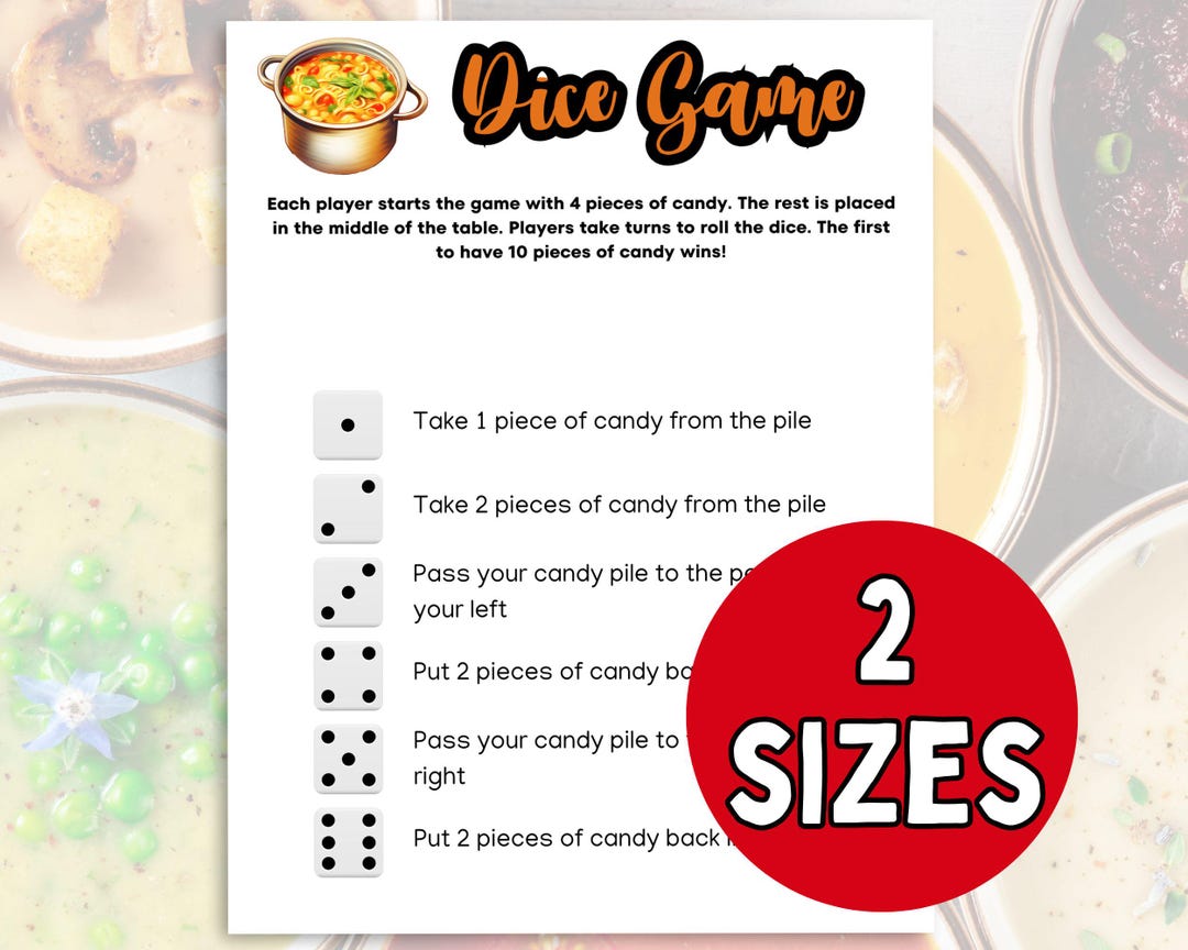 Printable Soup Dice Game; Soup Party Game PDF; Soup Night; for Church ...